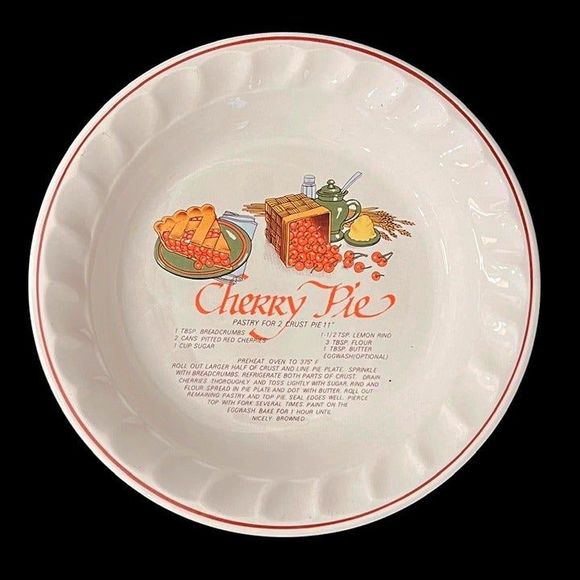 Kitchen | Vintage Red Cherry Pie Plate Baking Dish Recipe 1 Ceramic ...